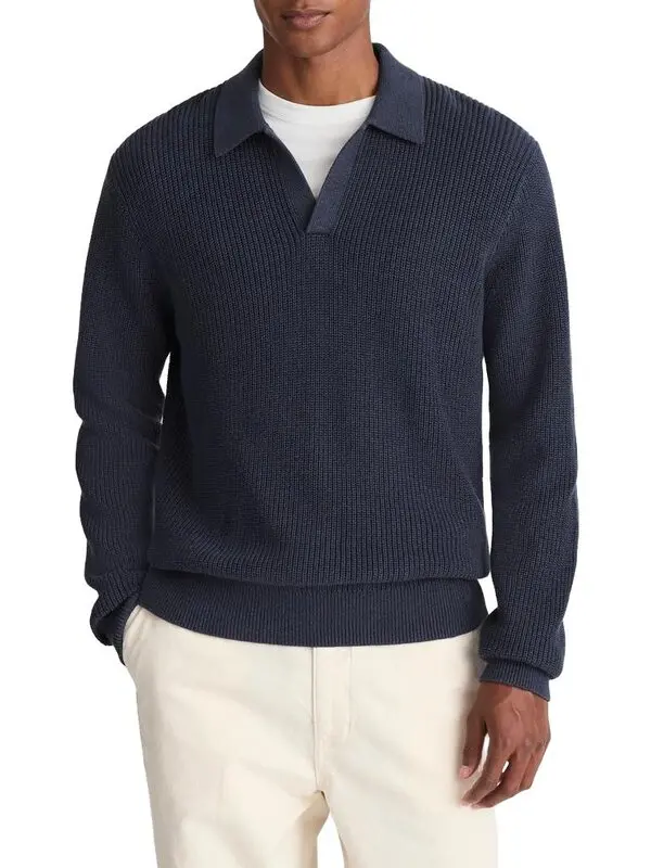 Madewell Shaker Stitch Cotton Sweater Polo - Cool Navy