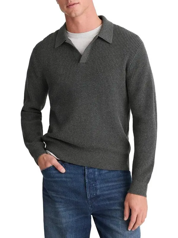 Madewell Shaker Stitch Cotton Sweater Polo - Heather Charcoal