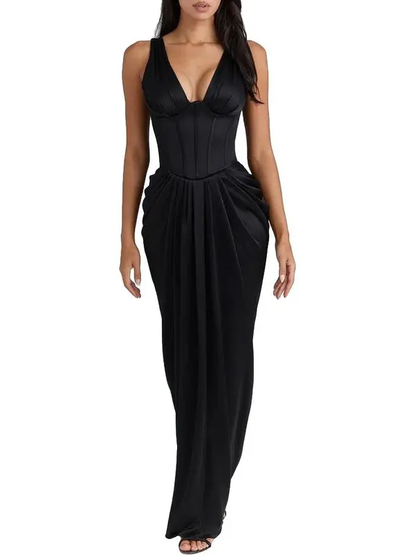House Of Cb Angeline Strapless Satin Corset Gown - Black