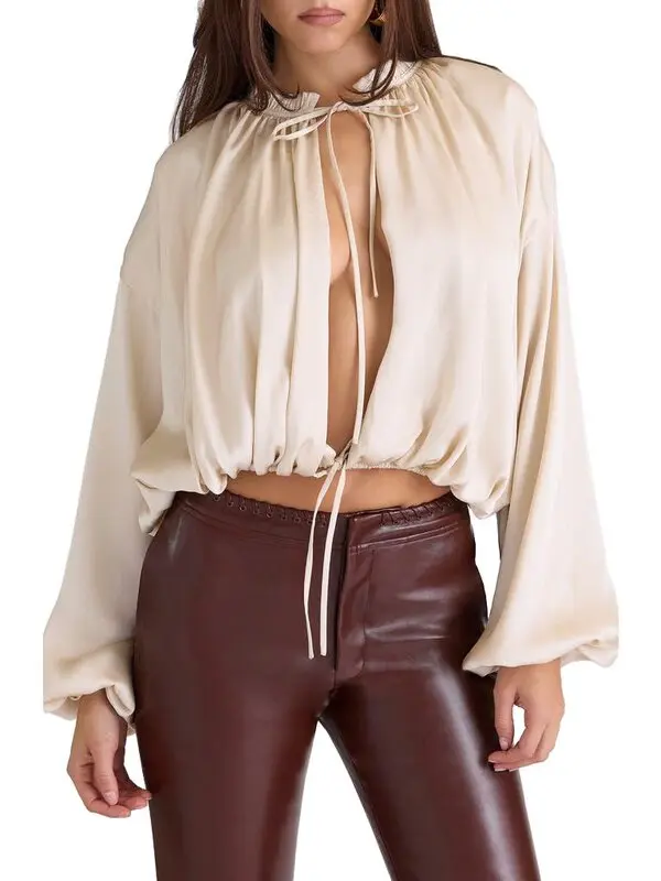 House Of Cb Satin Open-front Top - Ecru