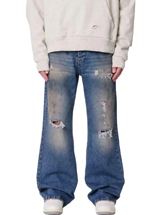 Mnml Distressed Flare Jeans - Washed Blue