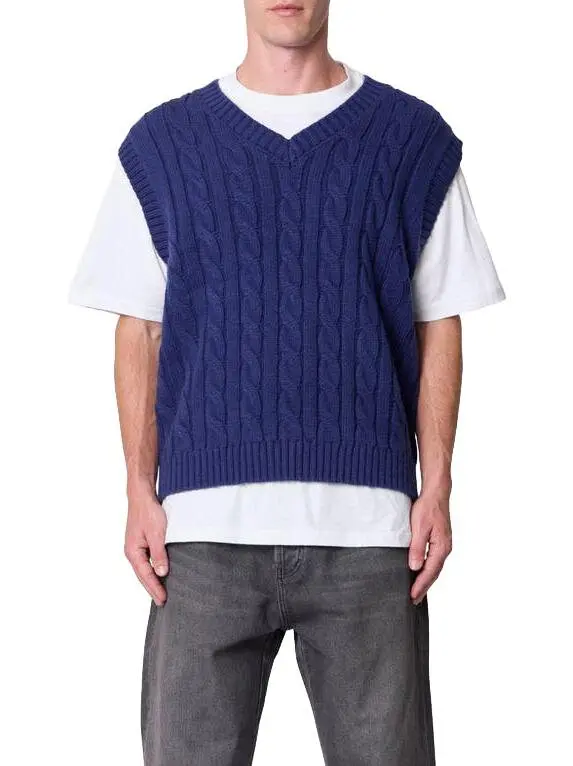 Mnml Cable Stitch Sweater Vest - Navy