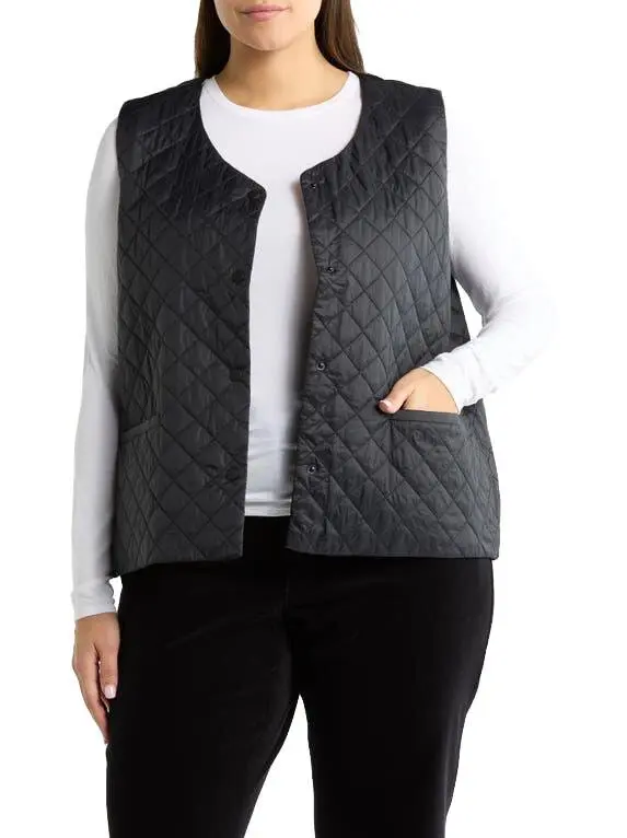 Eileen Fisher Diamond Quilted Recycled Nylon Vest - Black