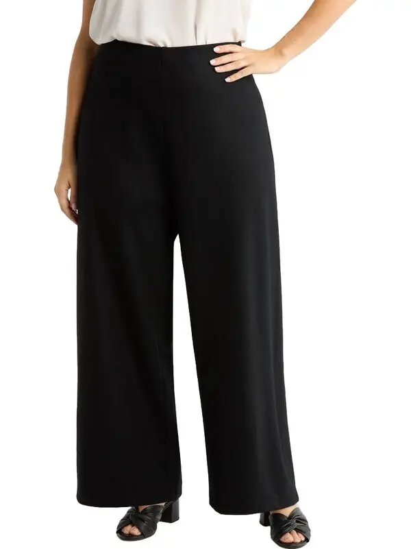 Eileen Fisher Wool Wide-leg Trousers - Black