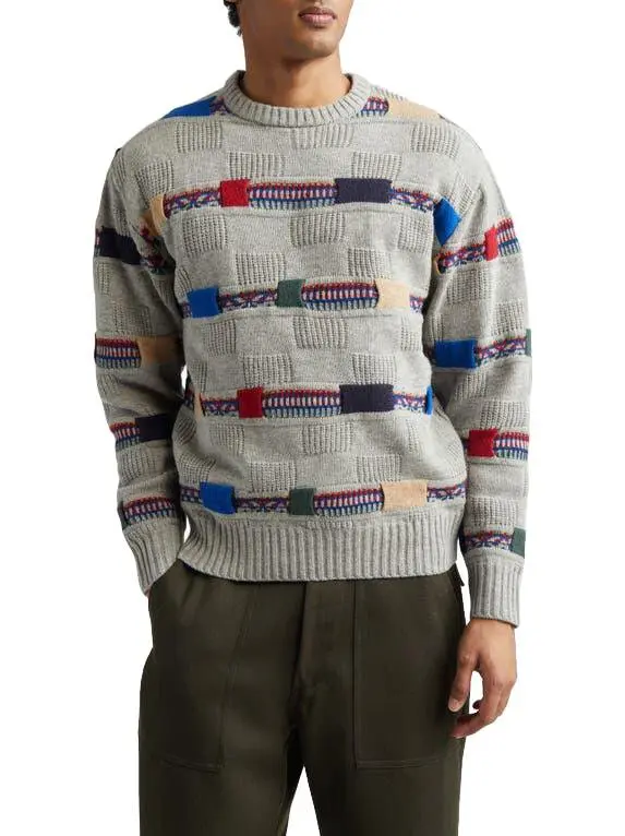 BEAMS Fair Isle Stripe Jacquard Wool Blend Sweater - Grey