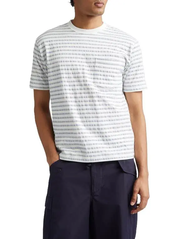 BEAMS Jacquard Stripe Pocket T-shirt - White