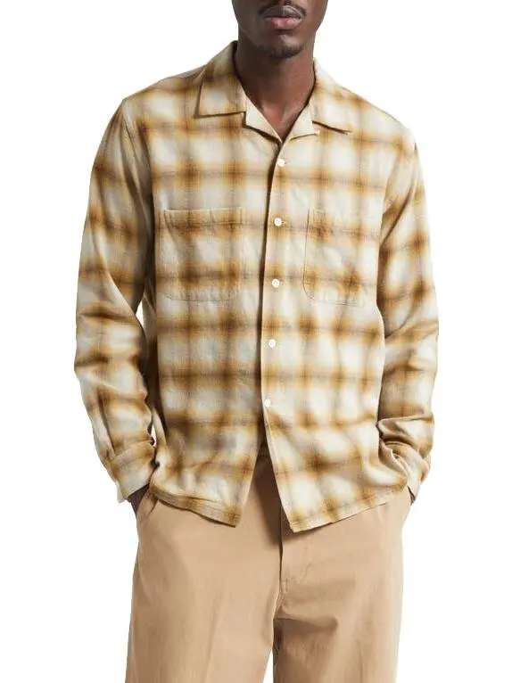 BEAMS Open Collar Ombré Check Brushed Flannel Button-up Shirt - Brown