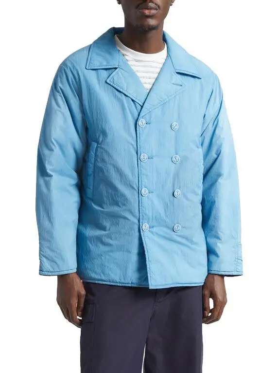 BEAMS P-coat Pigment-dyed Nylon Double-breasted Jacket - Sax