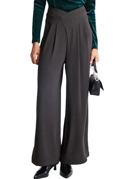 ICHI Pleated Wide Leg Trousers - Black
