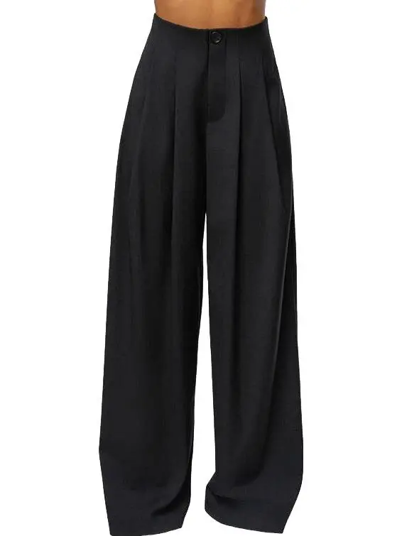 JLUXLABEL Pleated Wide-leg Pants - Black