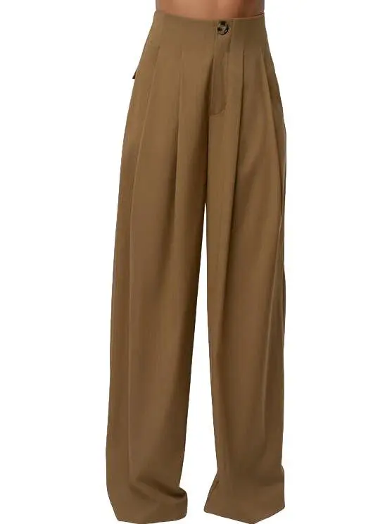 JLUXLABEL Pleated Wide-leg Pants - Tan