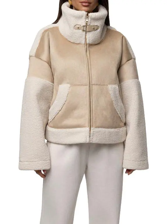 JLUXLABEL Faux Shearling Zip-up Coat - Sand