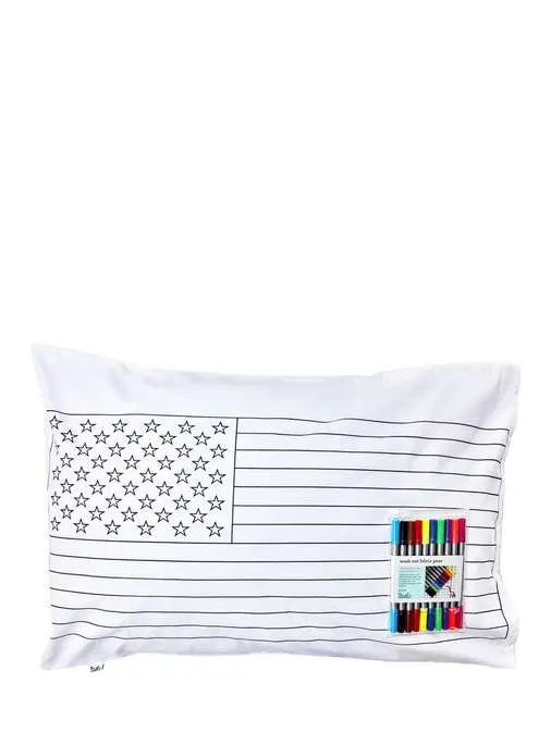 EAT SLEEP DOODLE Color-in Us Map Pillowcase - White