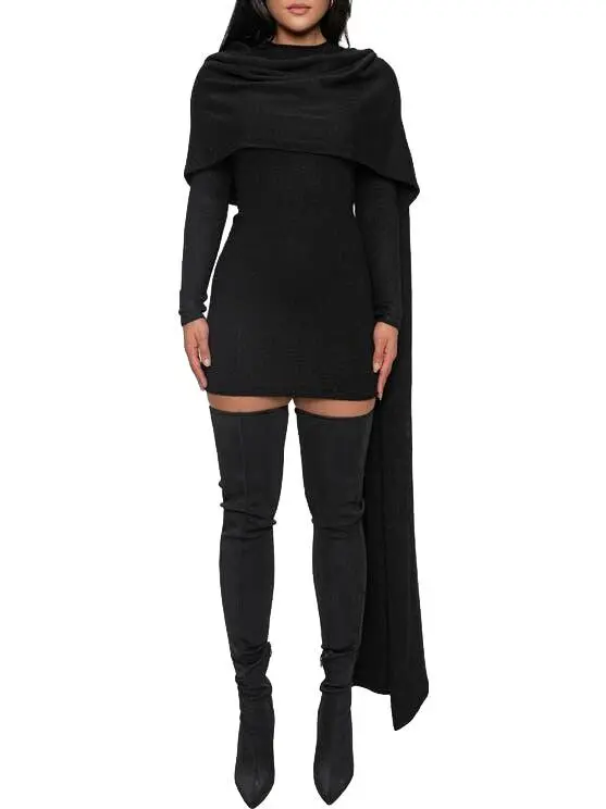 JLUXLABEL Long Sleeve Scarf Body-con Mini Dress - Black