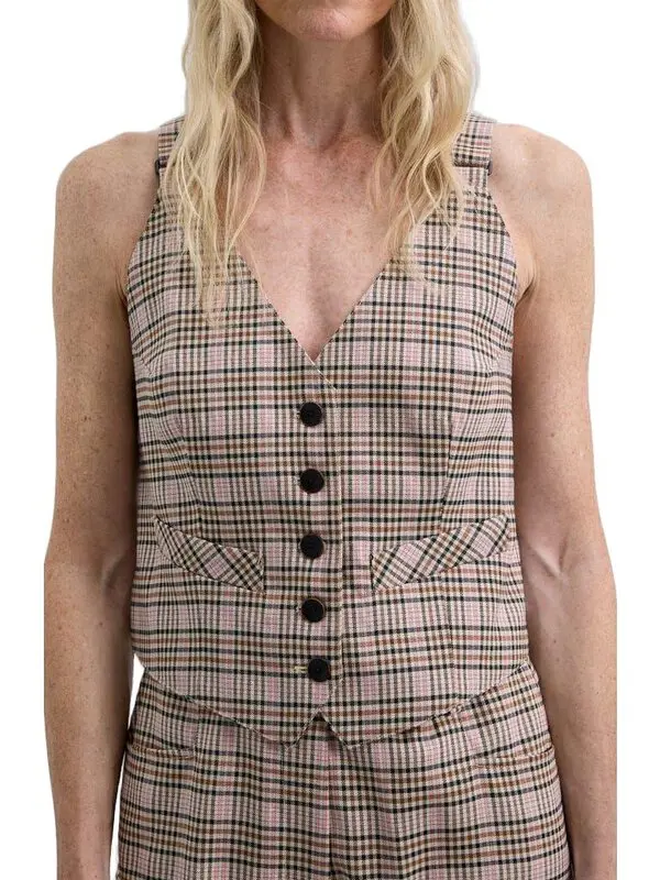 SCALPERS Cotton Checked Vest - Pinkcheck
