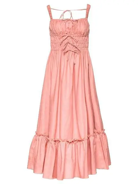 VASILIKI Amara Ruched Midi Linen Dress - Dusty Pink