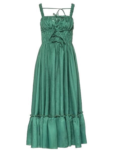VASILIKI Amara Ruched Midi Linen Dress - Emerald