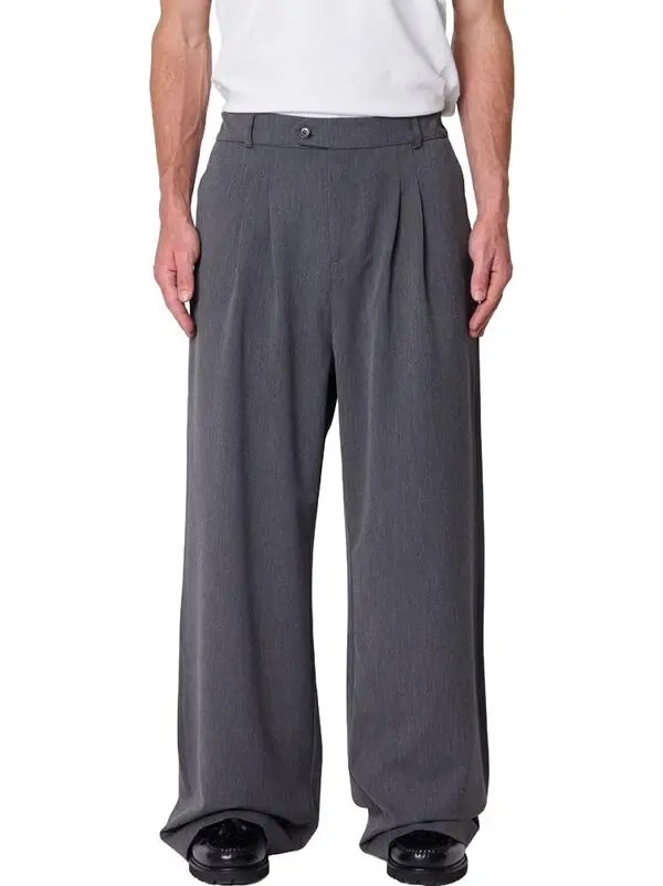 Mnml Pleated Wide Leg Cotton Blend Pants - Grey