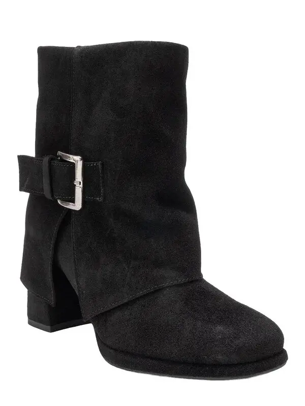 FOREVER & ALWAYS SHOES Lore Leather Buckle Boots - Black Suede