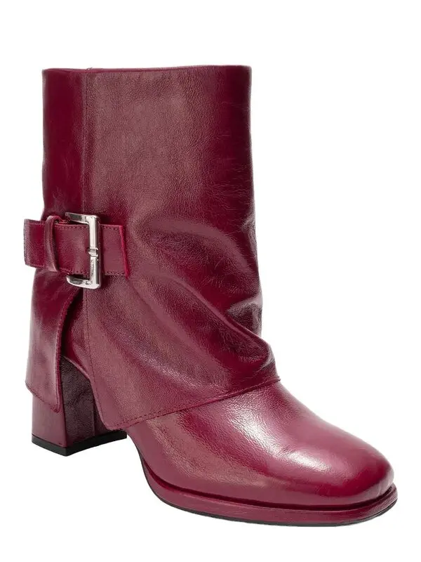 FOREVER & ALWAYS SHOES Lore Leather Buckle Boots - Burgundy Patent