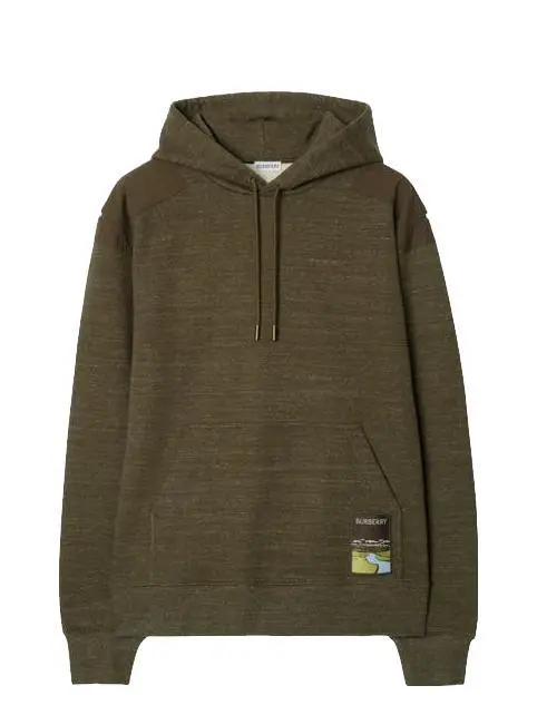 Burberry Landscape Label Cotton Hoodie - Thorn Green Melange