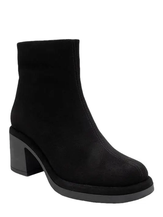 FOREVER & ALWAYS SHOES Junae Leather Block Heel Boot - Black Suede
