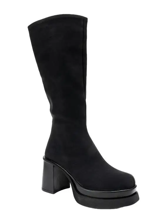 PROLOGUE SHOES Carm Nubuck Platform Mid-calf Boots - Black Nubuck