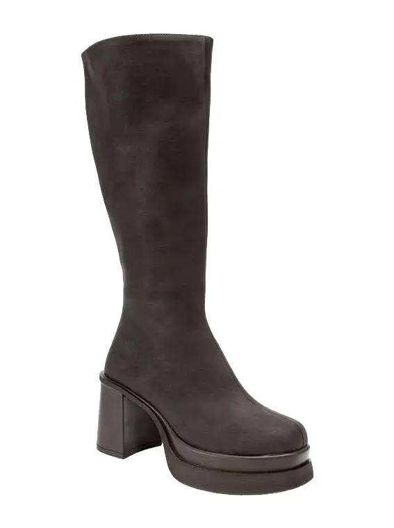 PROLOGUE SHOES Carm Nubuck Platform Mid-calf Boots - Brown Nubuck