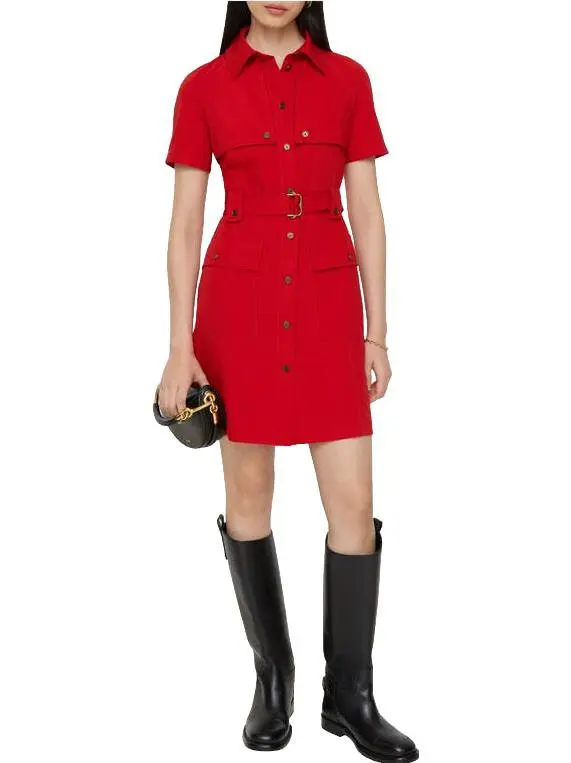 Burberry Wool Twill Trench Dress With Belt - Crayon Red