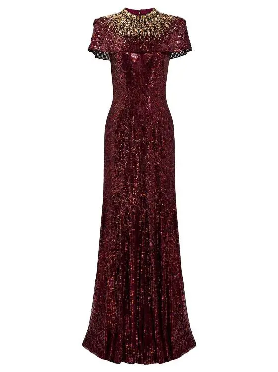 Jenny Packham Sequin-embellished Gown - Cardinal