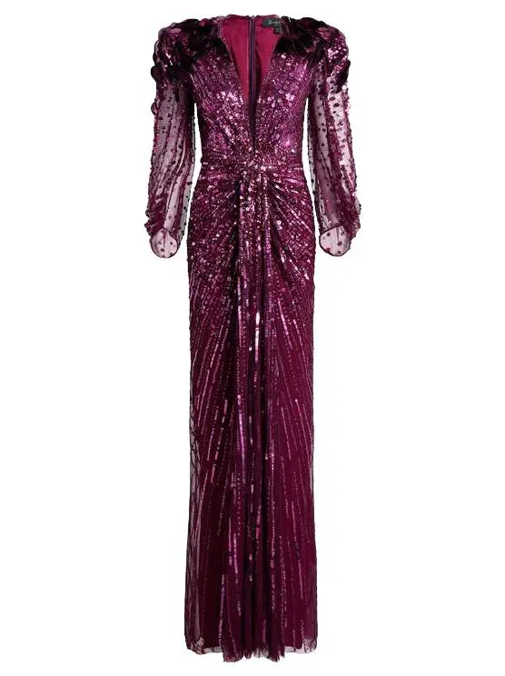 Jenny Packham Xenia Sequin-embellished Maxi Dress - Purple Muscadine
