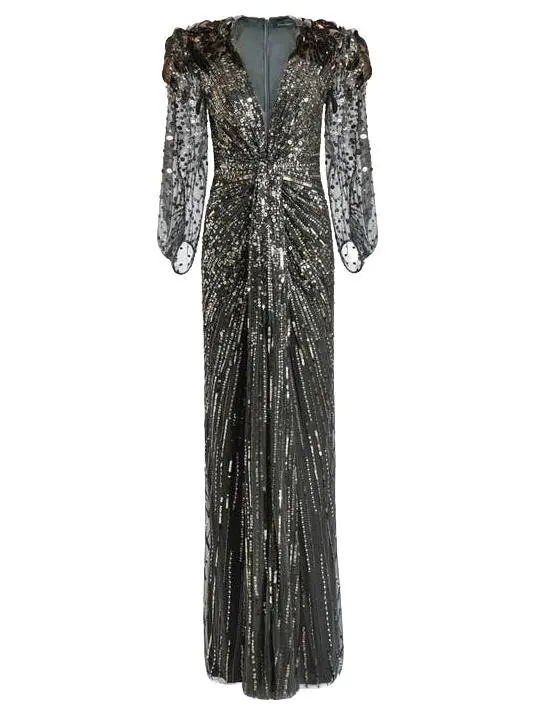 Jenny Packham Xenia Sequin-embellished Maxi Dress - Shadow Grey