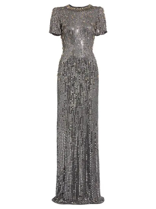 Jenny Packham Sequin-embellished Gown - Shadow Grey