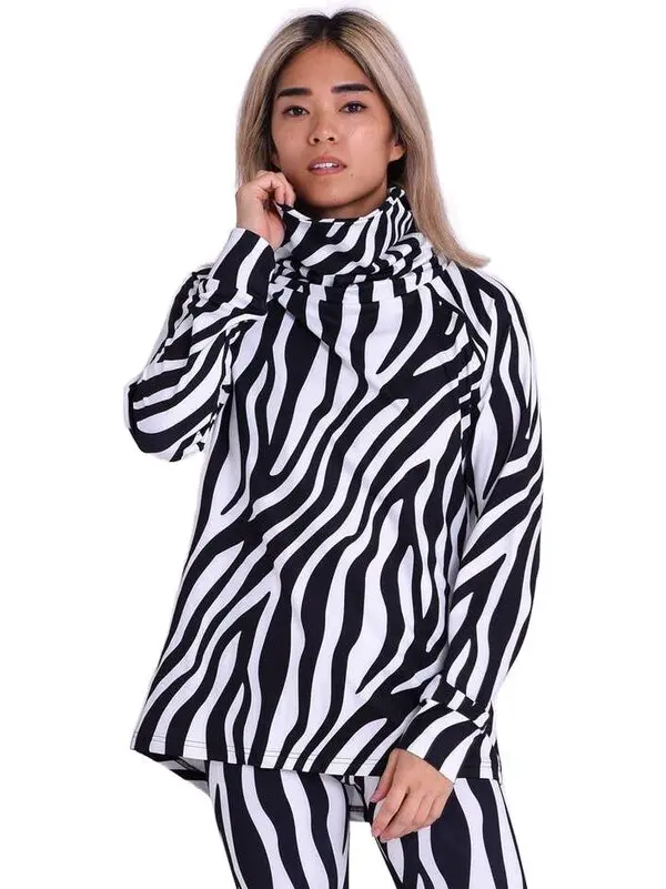 OOSC High Neck Baselayer Zebra Print Top - Multi-colour