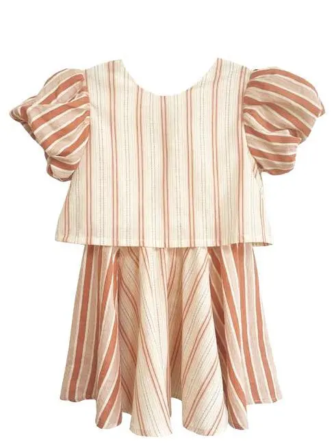 MABEL + HONEY Striped Dress With Puff Sleeves - Pink