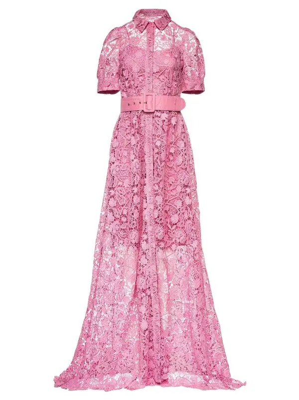 VASILIKI Ayah Collared Lace Gown - Pink