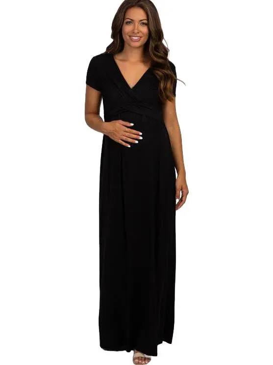 PINKBLUSH Draped Maternity/nursing Maxi Dress - Black