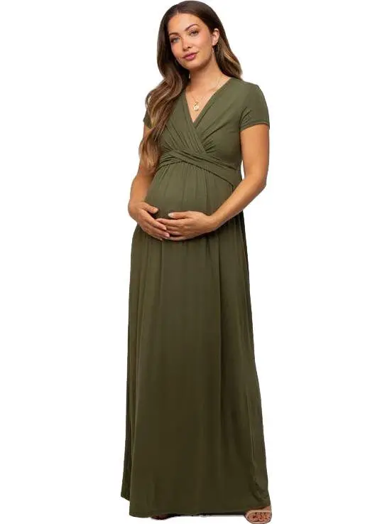 PINKBLUSH Draped Maternity/nursing Maxi Dress - Forest Green