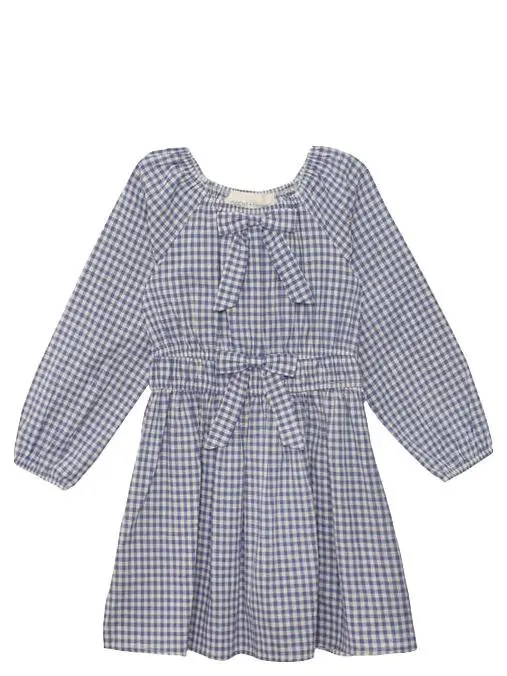 MABEL + HONEY Checkered Dress With Bow Detail - Blue