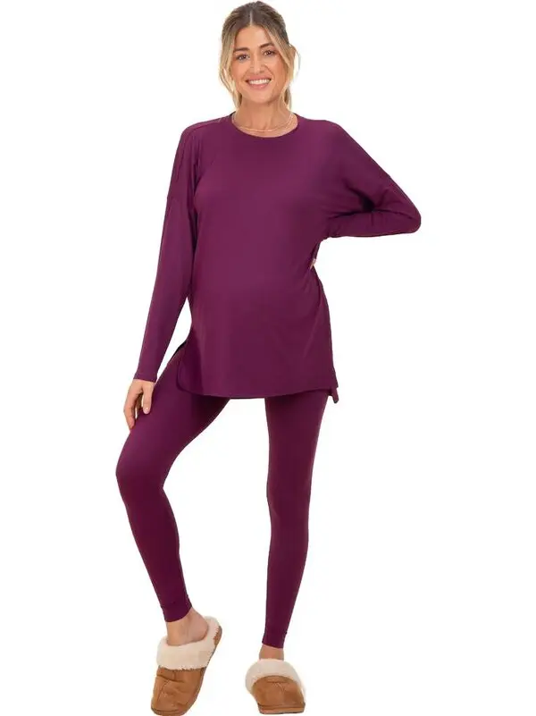 PINKBLUSH Brushed Knit Oversized Top And Legging Set - Plum