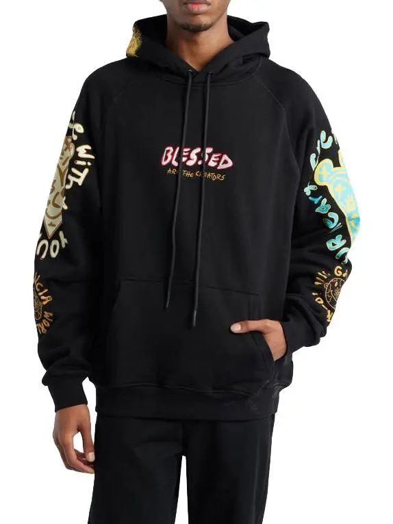 VIC GARCIA WORLD Embroidered Cotton Pullover Hoodie - Black
