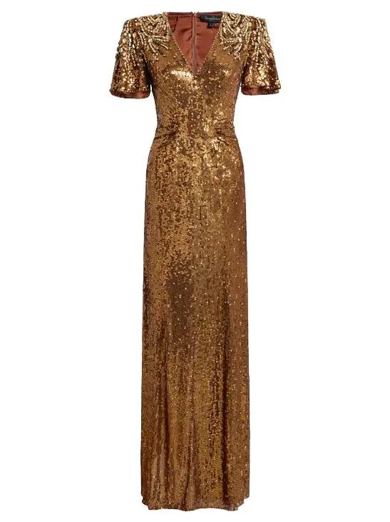 Jenny Packham Manon Sequin-embellished Gown - Bronze
