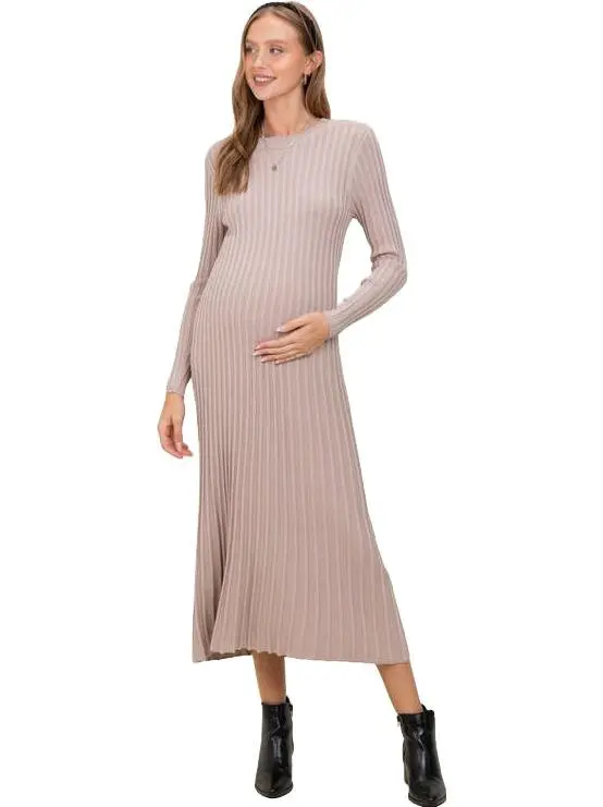 PINKBLUSH Ribbed Knit Maxi Sweater Dress - Beige