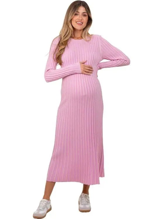 PINKBLUSH Ribbed Knit Maxi Sweater Dress - Pink