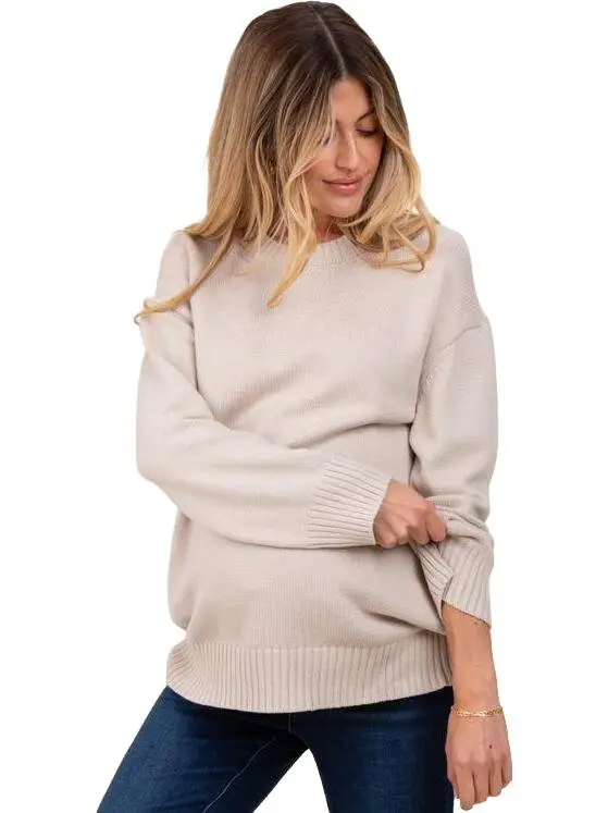 PINKBLUSH Soft Knit Maternity Sweater - Beige