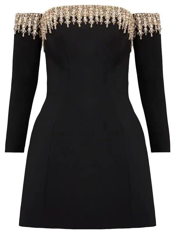 Jenny Packham Love Bubble Off-shoulder Mini Dress - Liquorice