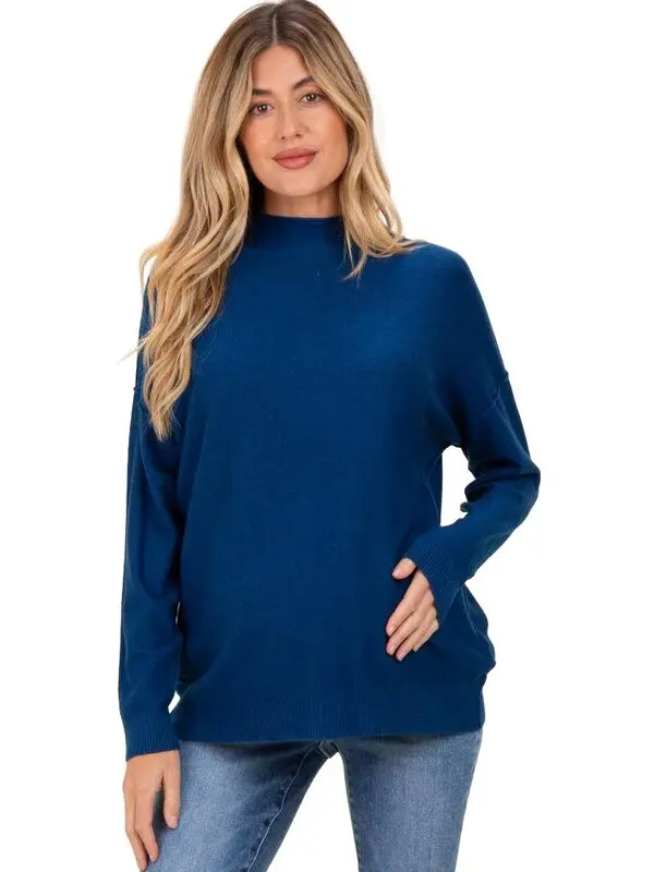 PINKBLUSH Mock Neck Sweater With Exposed Seam - Navy Blue