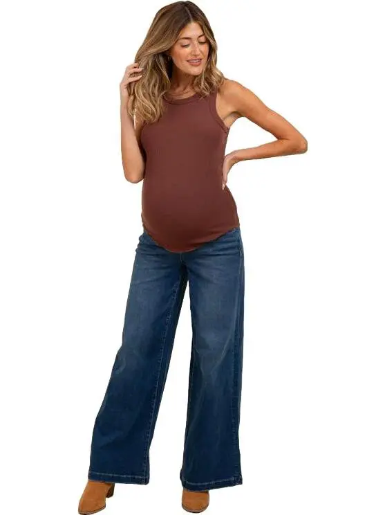 PINKBLUSH Super Wide Leg Maternity Jeans - Navy Blue