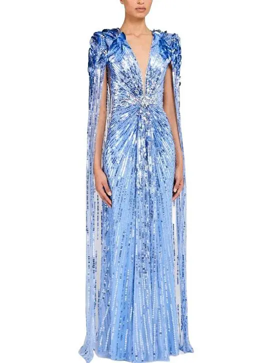Jenny Packham Sequin-embellished Maxi Dress - Cornflower Blue