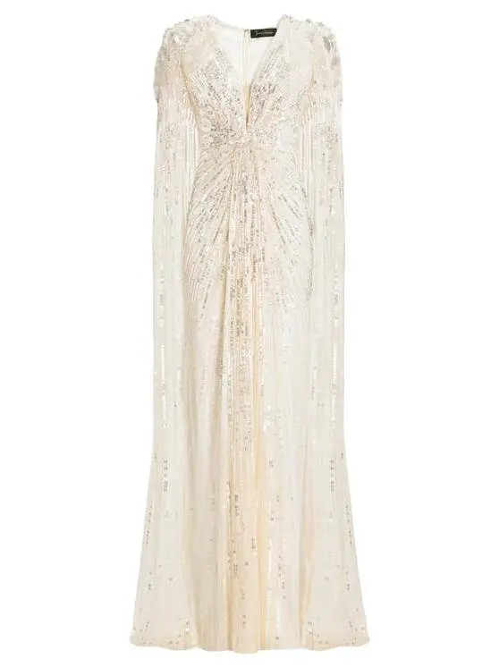 Jenny Packham Sequin-embellished Maxi Dress - Vanilla